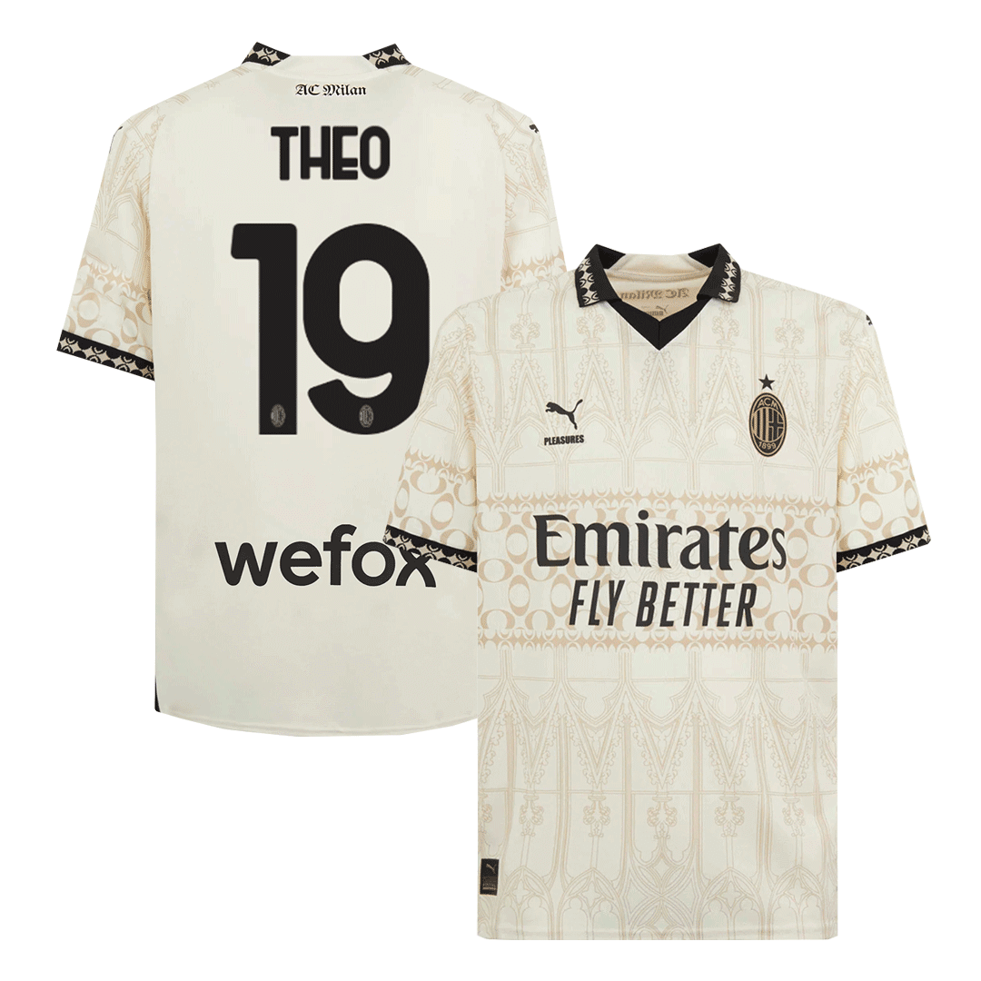 Camiseta THEO #19 AC Milan X Pleasures 2023/24 Cuarta Equipación Hombre ...